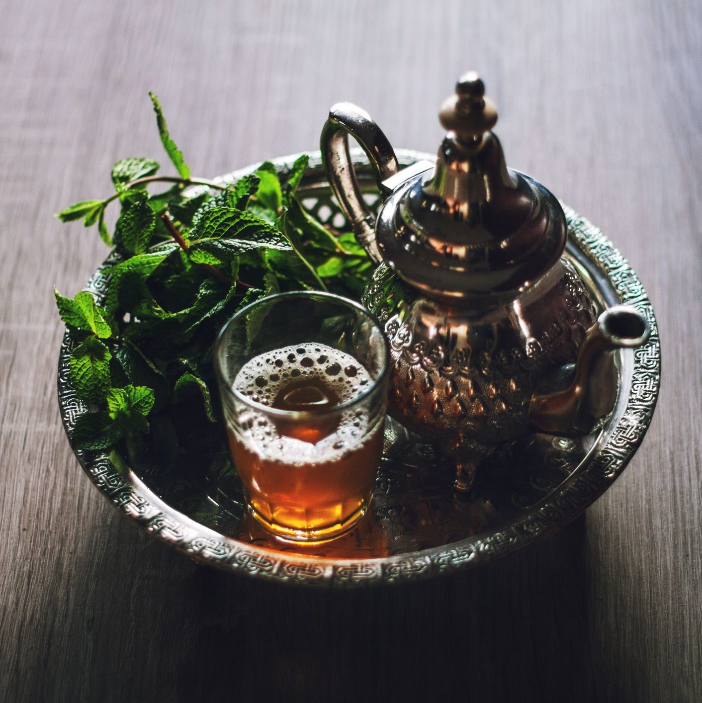 high-angle-view-of-tea-and-teapot-in-tray-on-table-915508238 ...